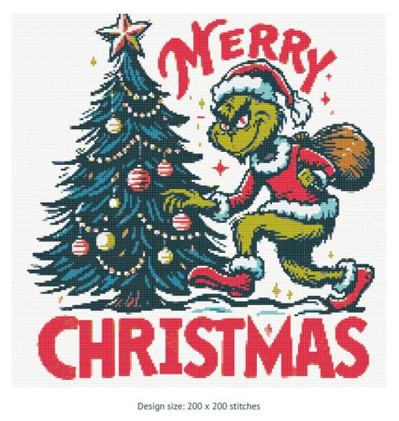 Retro Grinch Stealing Christmas Tree Cross Stitch Pattern (PDF) - Etsy