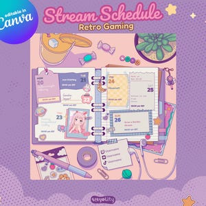 Stream Week Schedule | Retro Gaming Stream Schedule Template | Cute ...