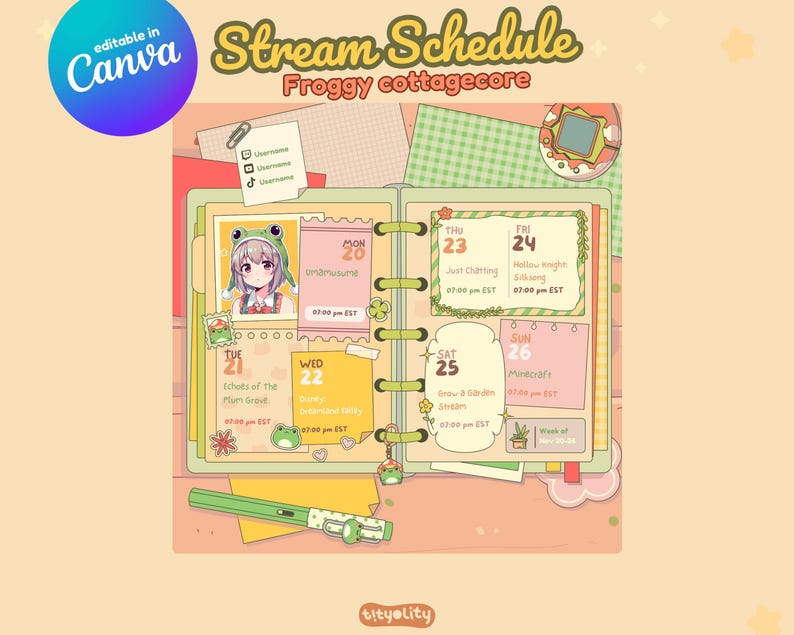 Stream Week Schedule | Froggy Cottagecore Stream Schedule | Cute ...