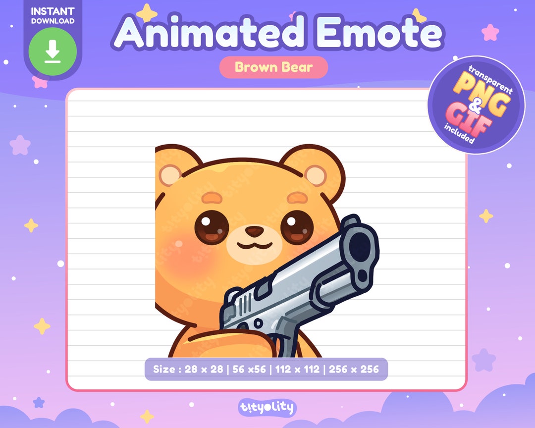Cute Bear Animated Emote | Gun Emote | Kawaii Brown Bear Emoji for ...