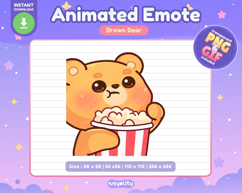 Cute Bear Animated Emote Popcorn Emote Kawaii Brown Bear Emoji for ...