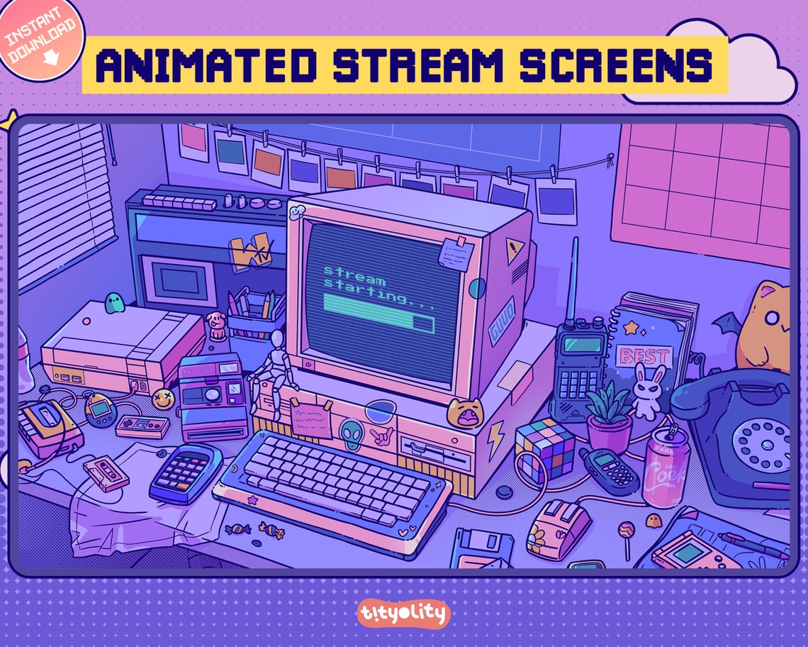 Retro Computer Animated Stream Screens: Purple Lofi Gamer Room (digital ...