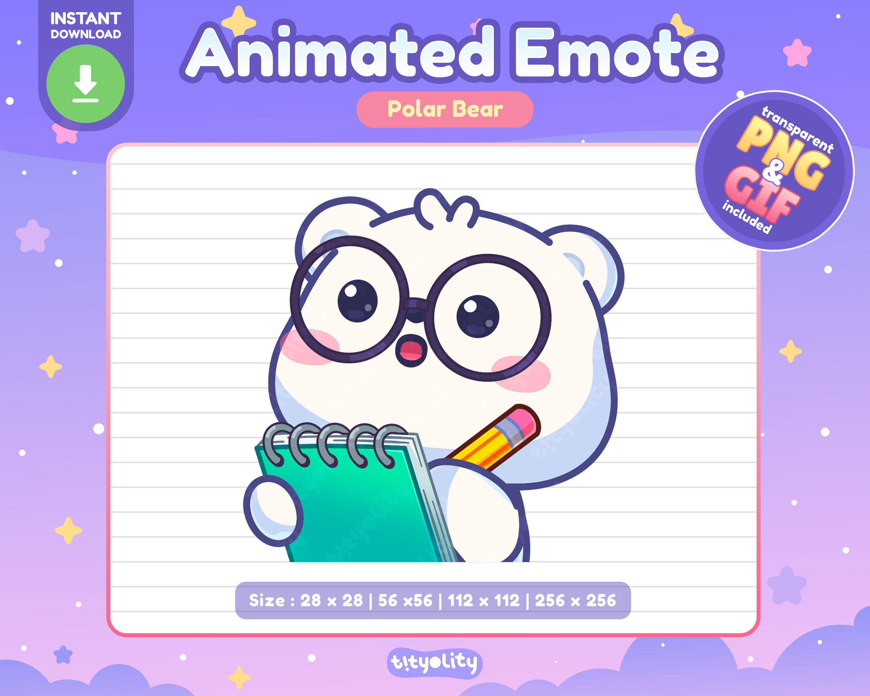 Cute Polar Bear Animated Emote | Taking Notes Emote | Little Polar Bear ...