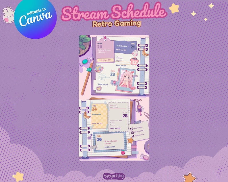 Stream Week Schedule | Retro Gaming Stream Schedule Template | Cute ...