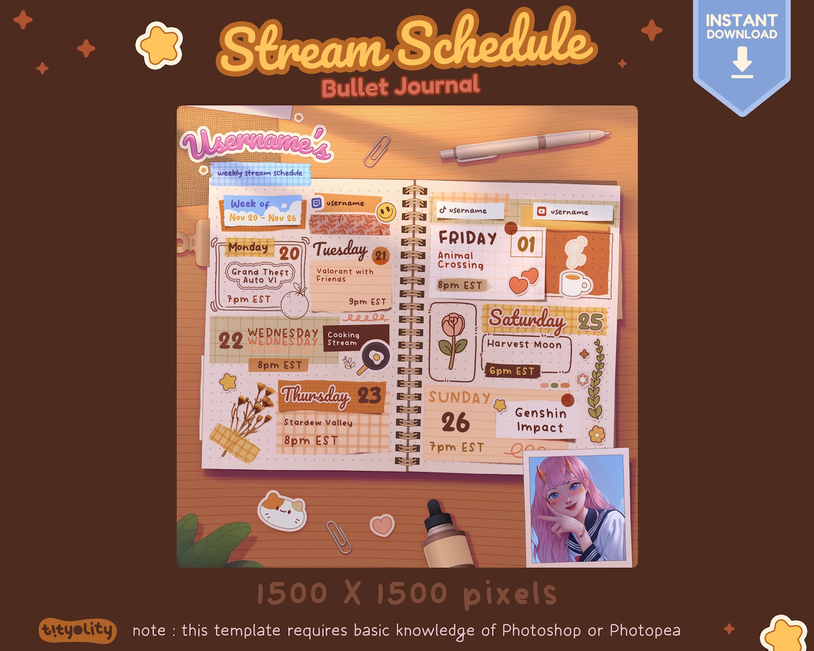 Anime Stream Schedule Template: Vtuber Content Calendar (PSD File) - Etsy