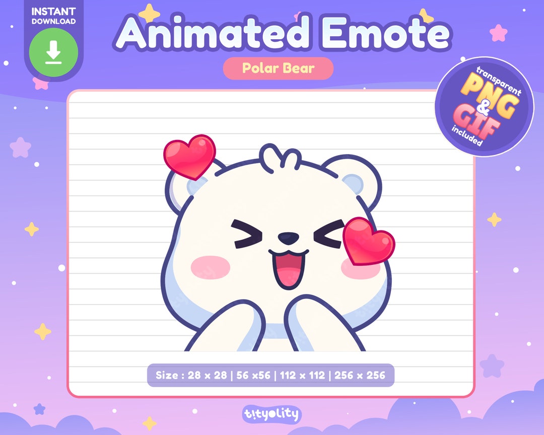 Cute Polar Bear Animated Emote | Excited Emote | Love Emoji | Little Polar Bear Emoji for Twitch ...