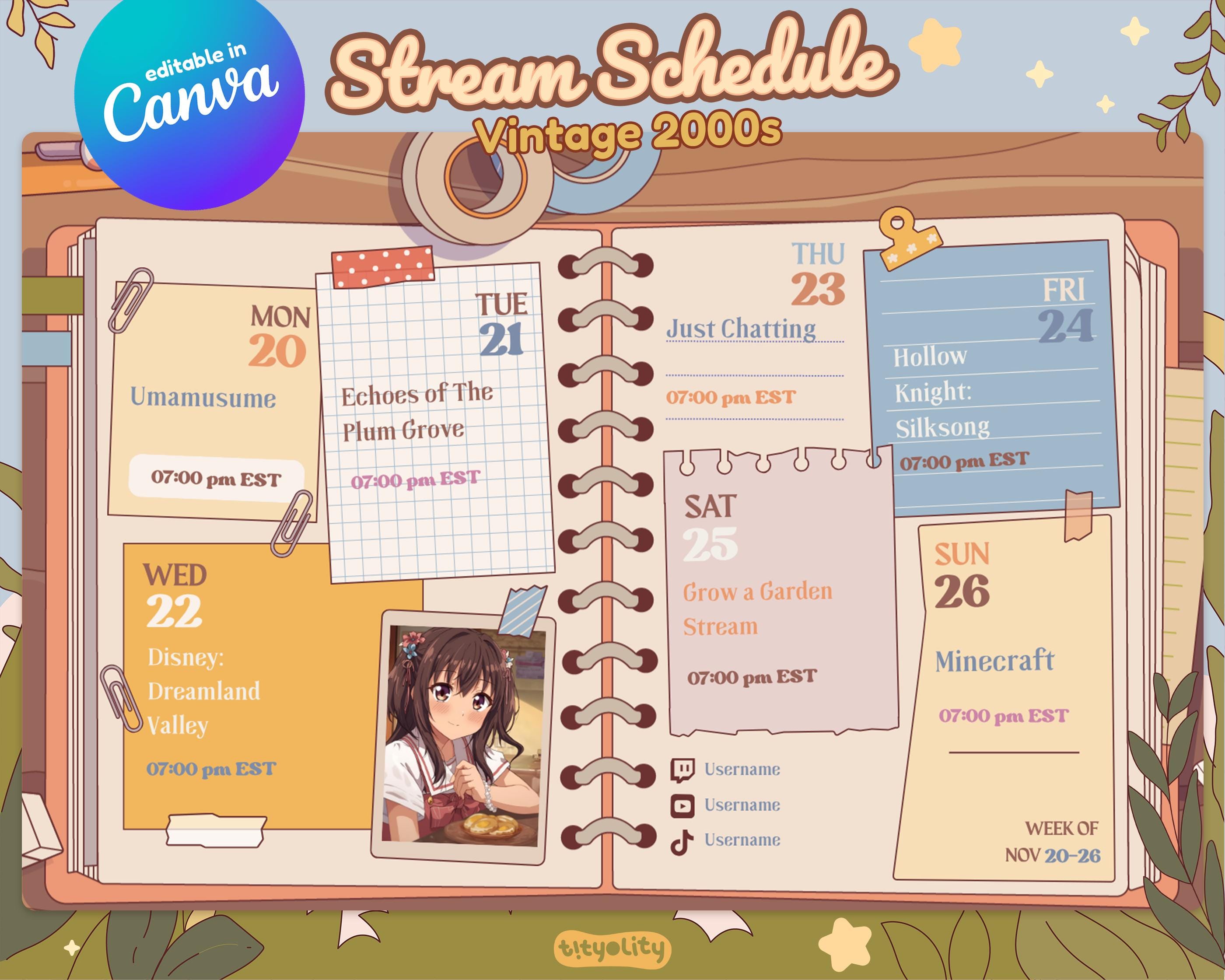 Stream Week Schedule | Vintage 2000s Stream Schedule Template for Canva ...