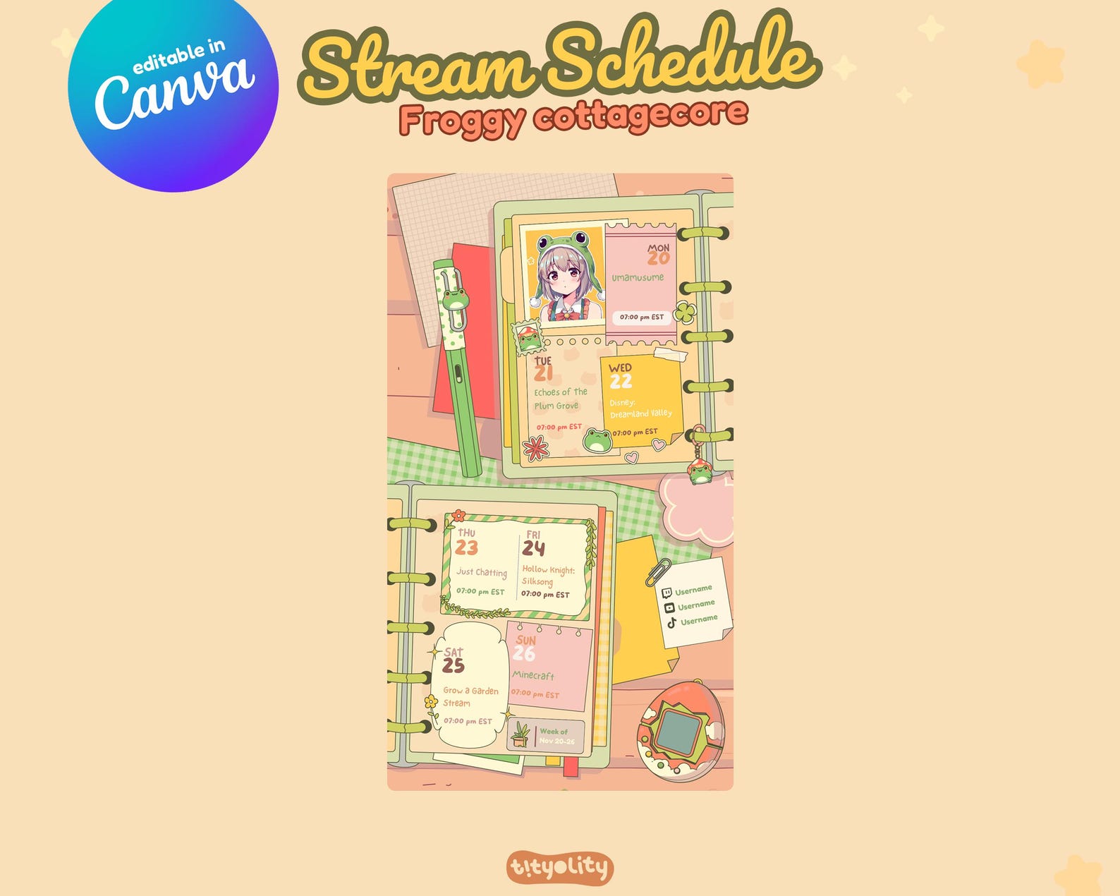 Stream Week Schedule | Froggy Cottagecore Stream Schedule | Cute ...