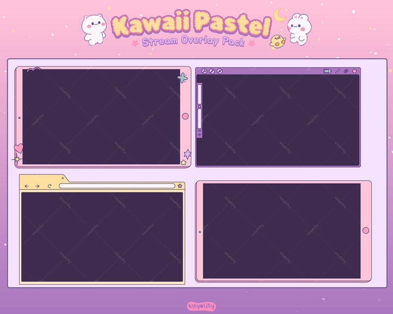 Kawaii Pastel Stream Overlay Pack: Bunny, Cat, Duck (digital Download ...