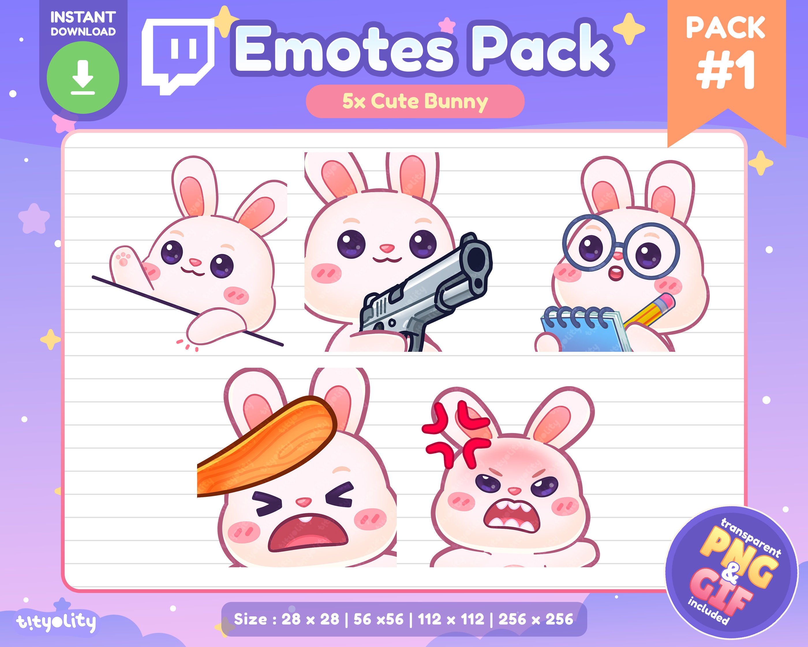 Animated Emotes Pack Cute Bunny Kawaii White Rabbit Emoji for Twitch ...