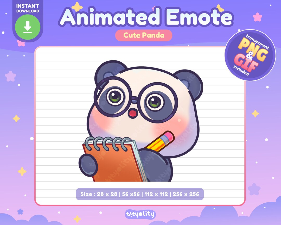 Cute Panda Animated Emote Taking Notes Emote Kawaii Panda Emoji for ...