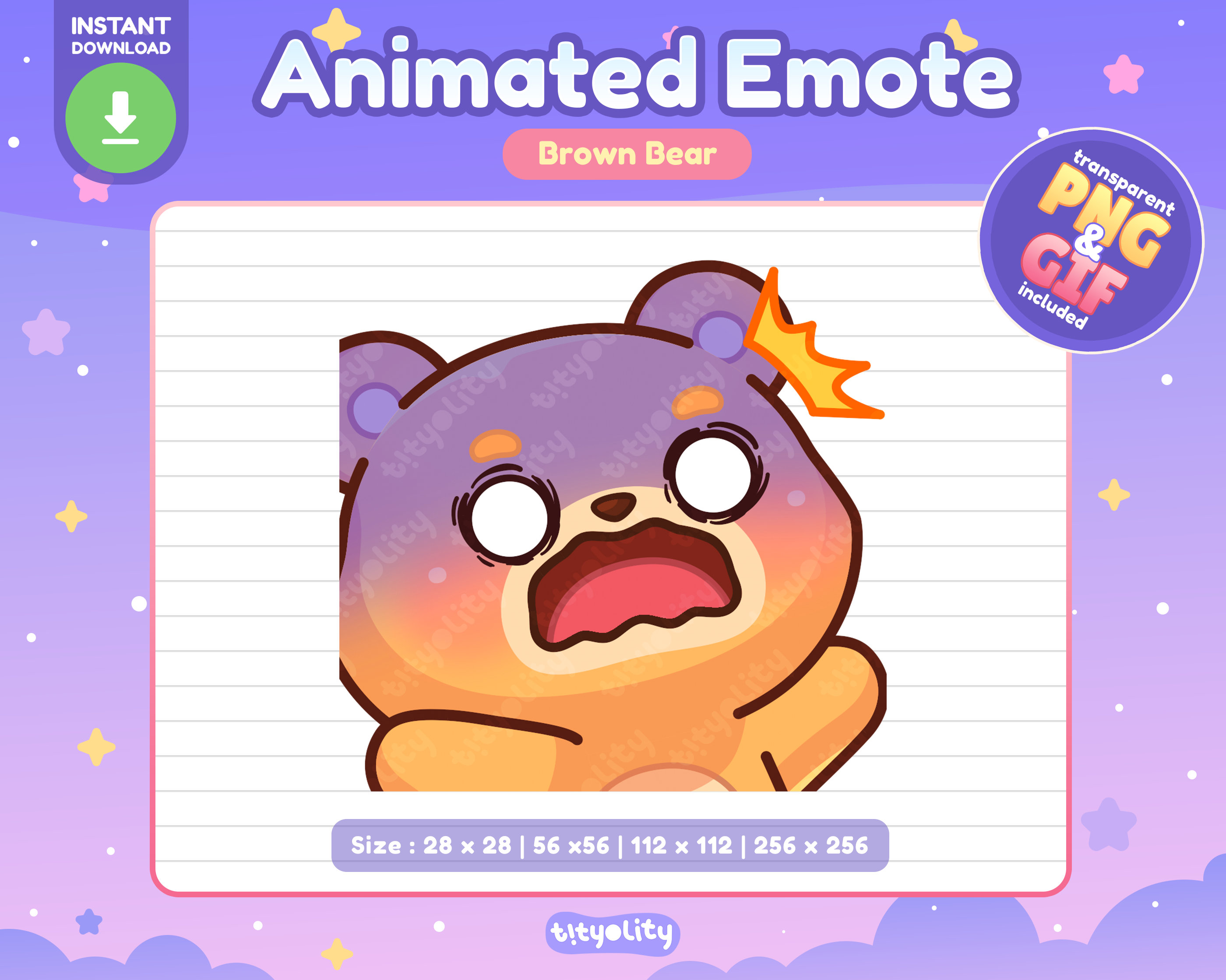 Cute Bear Animated Emote Scared Twitch Emote Kawaii Brown Bear Emoji ...