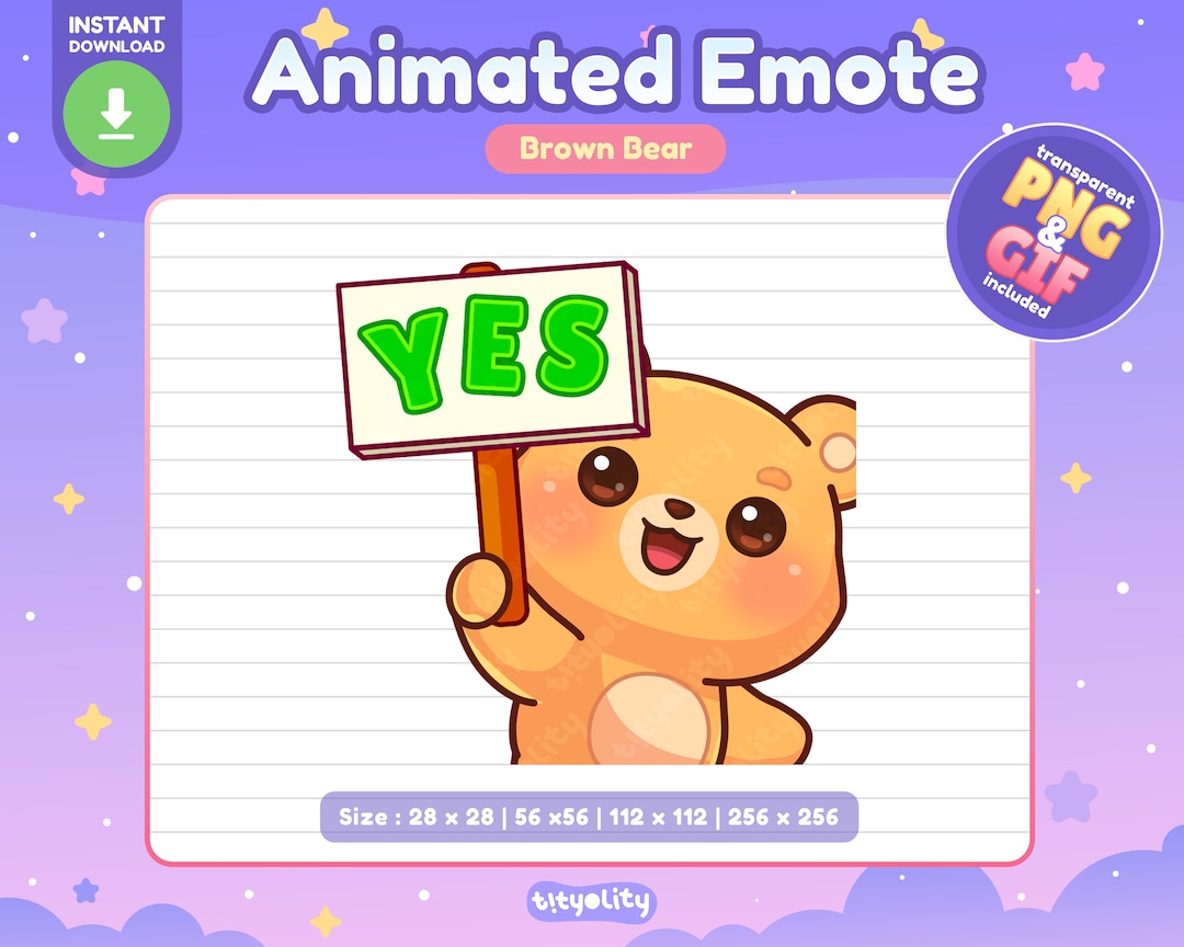 Cute Bear Animated Emote | Yes Sign Emote | Kawaii Brown Bear Emoji for ...