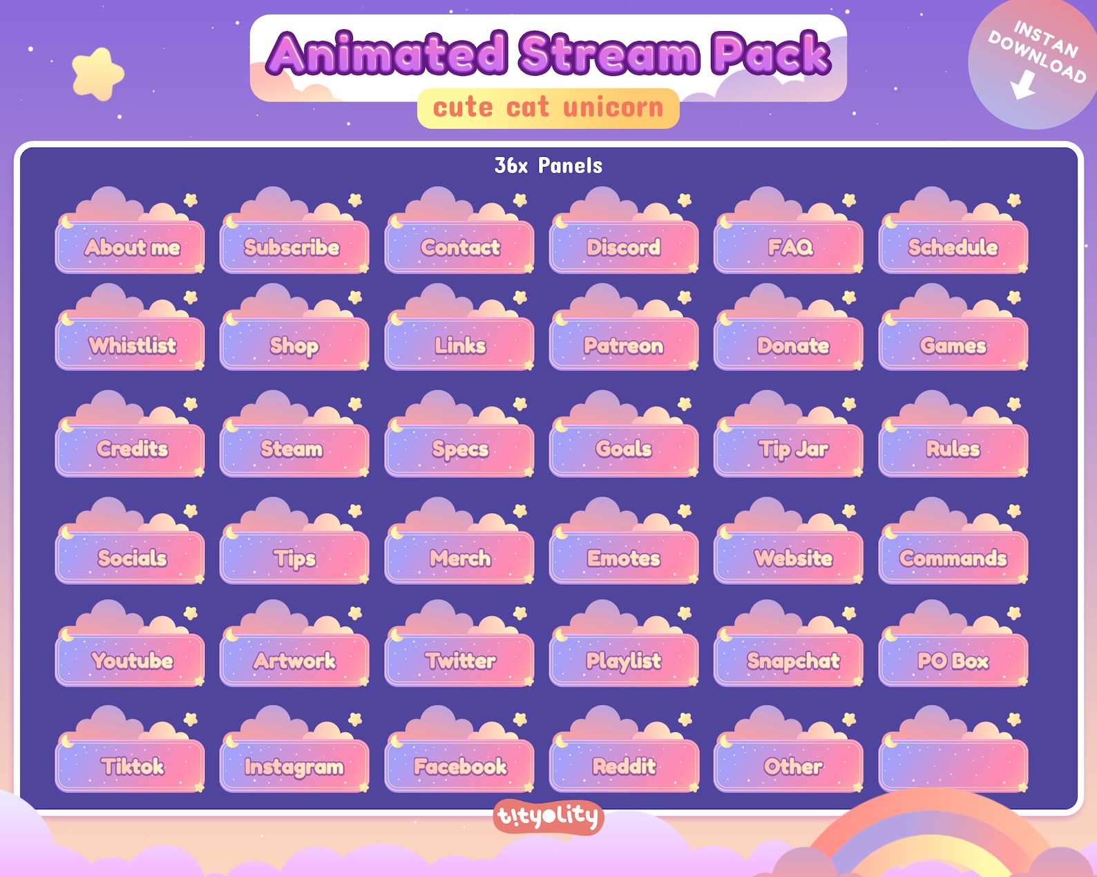 Cute Cat Unicorn Animated Overlays Kawaii White Kitty Stream Template ...