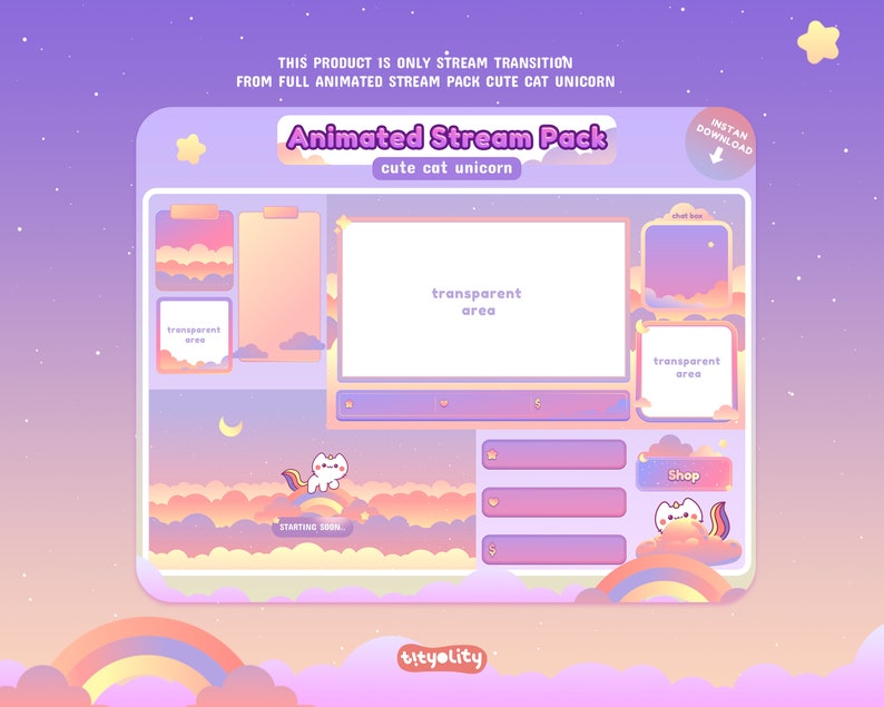 Animated Stream Transition Cute Cloud Star Twitch Transition, OBS ...