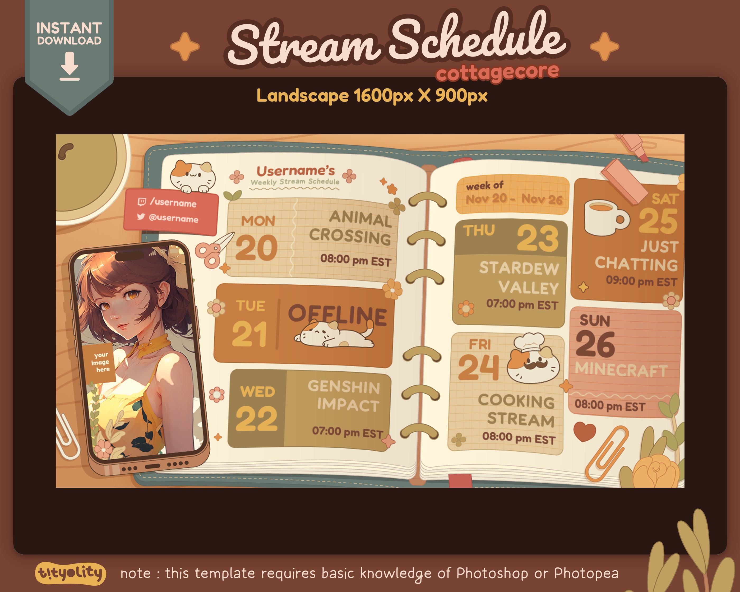Stream Schedule Cottagecore | Anime Schedule Template | Vtuber Content ...