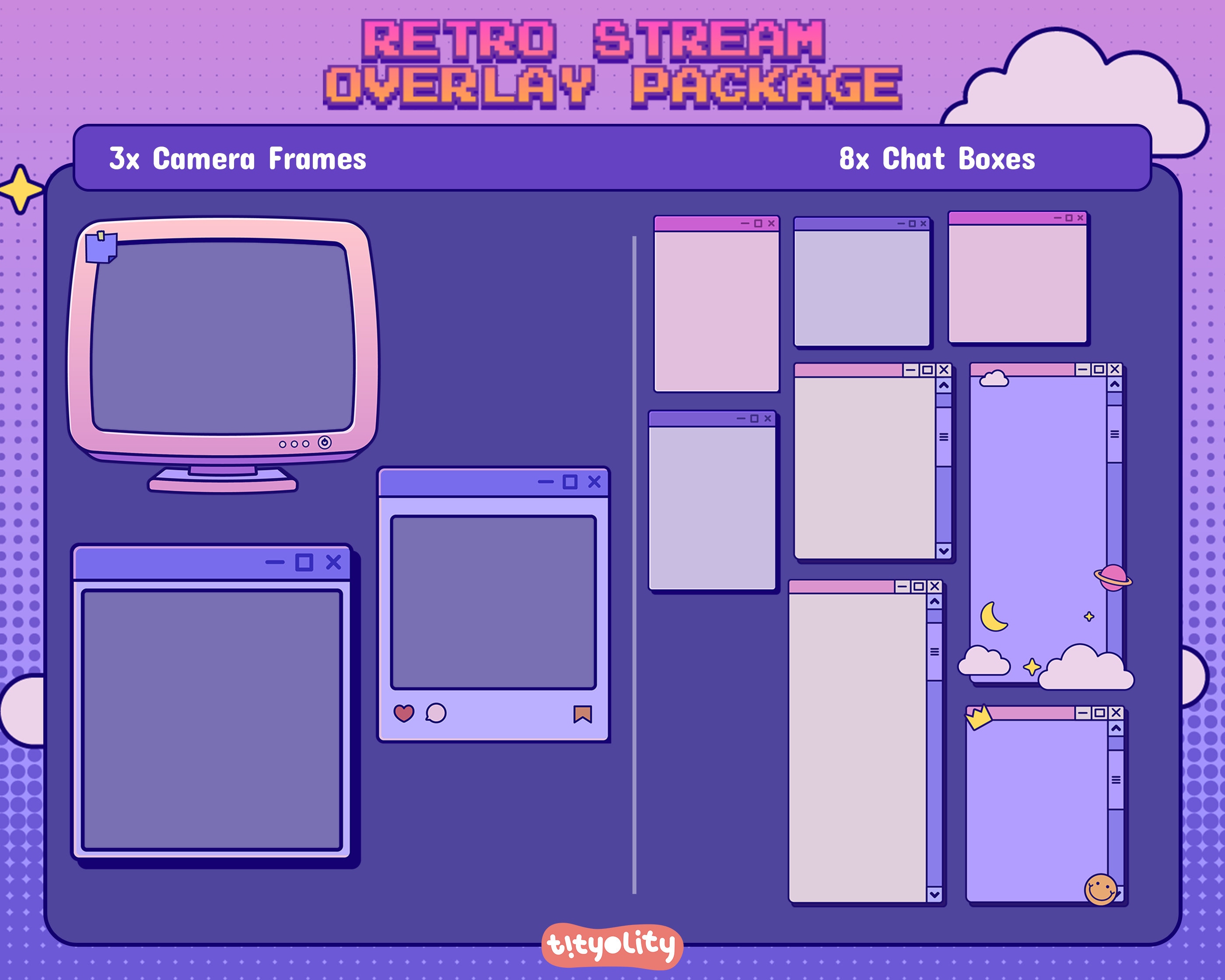 Animated Retro Computer Overlay Package Streamlabs Purple Classic Vibes ...
