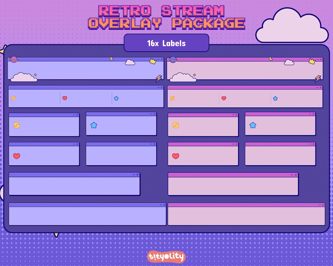 Animated Retro Computer Overlay Package Streamlabs Purple Classic Vibes ...