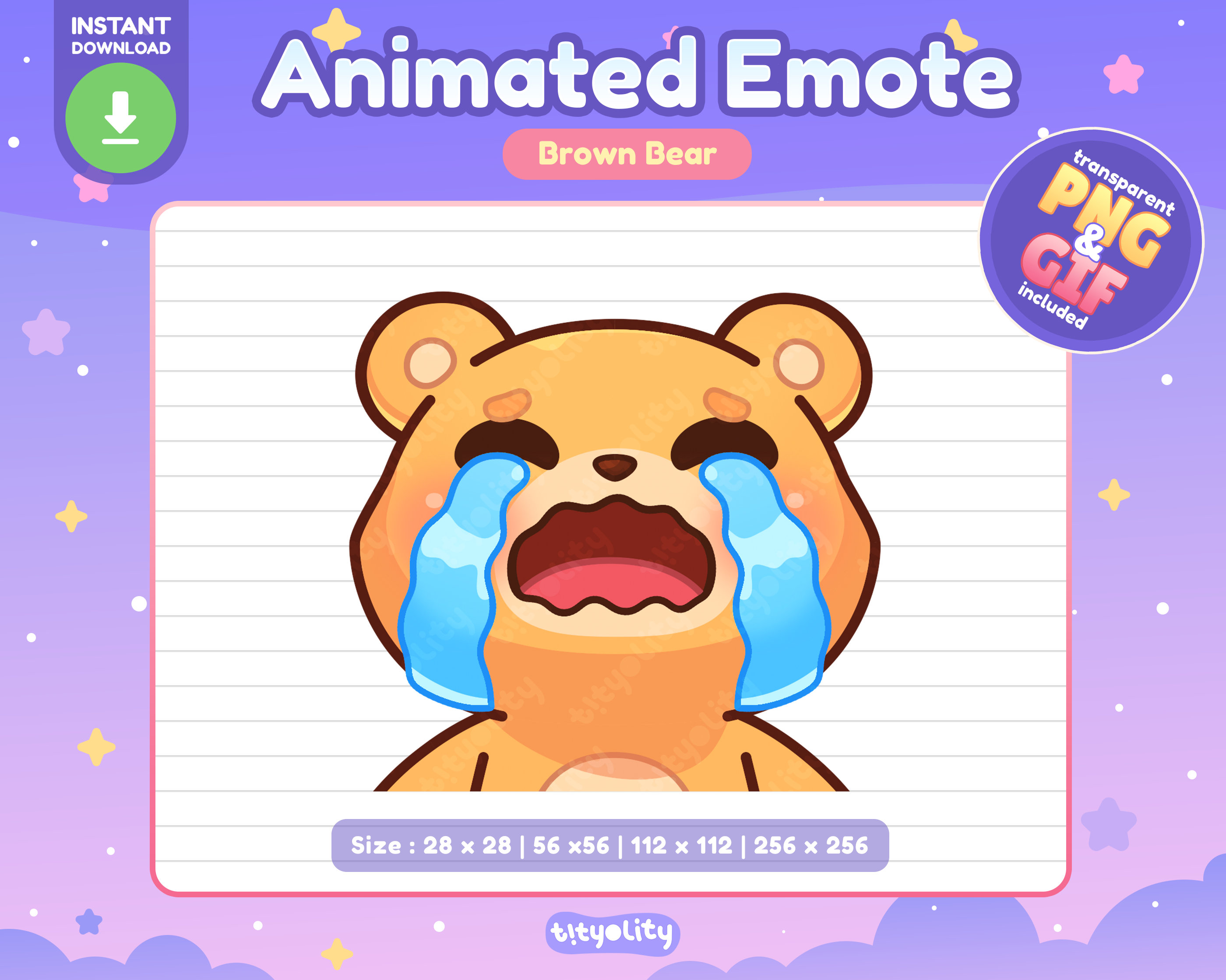 Cute Bear Animated Emote Cry Emote Kawaii Brown Bear Emoji for Twitch ...