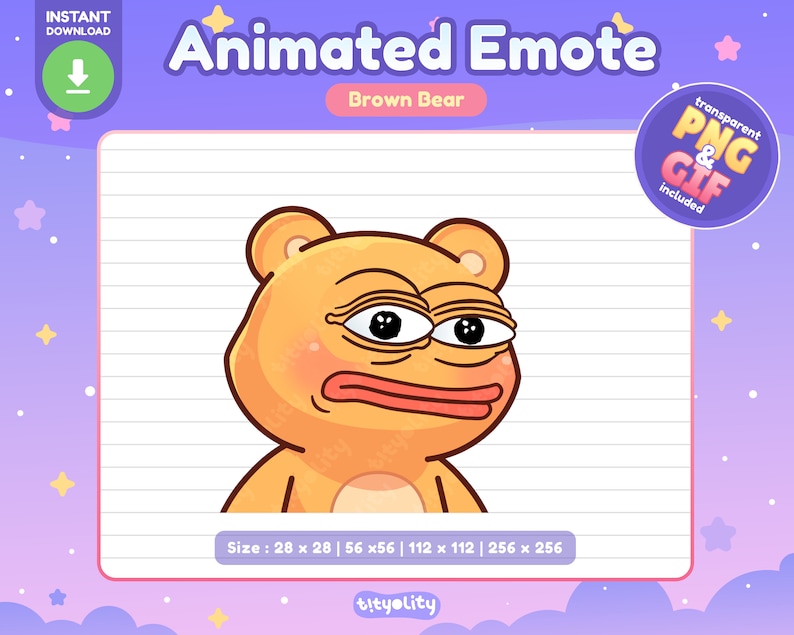 Cute Bear Animated Emote Pepe Emote Kawaii Brown Bear Emoji for Twitch ...