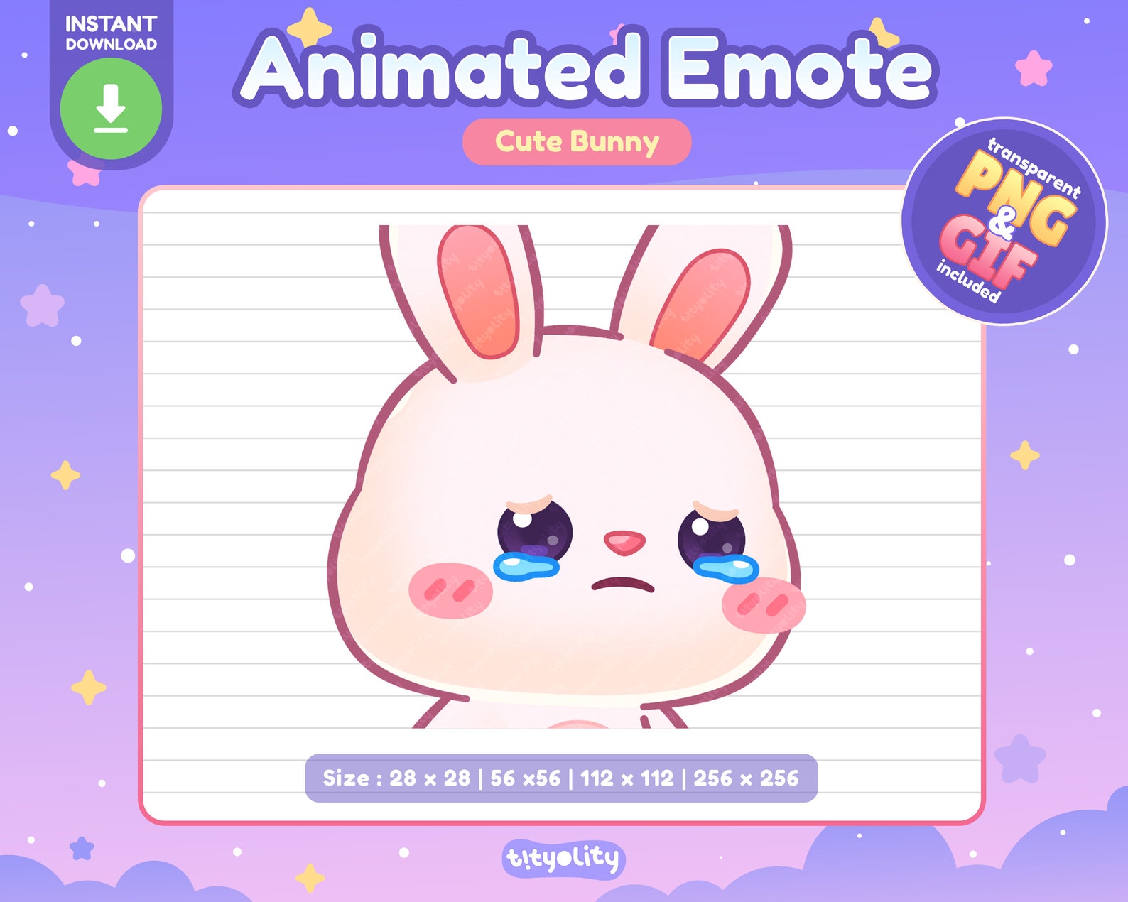 Cute Bunny Animated Emote Sad Emote Kawaii White Rabbit Emoji for ...