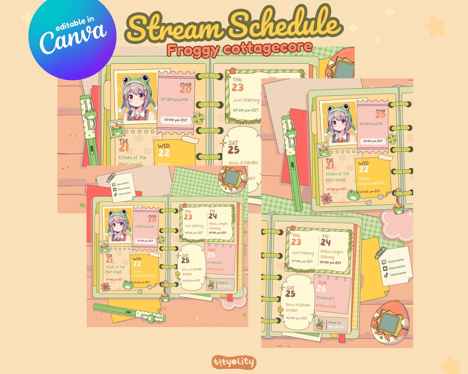 Stream Week Schedule | Froggy Cottagecore Stream Schedule | Cute ...