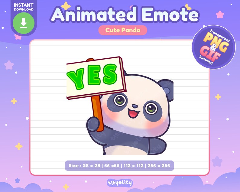 Cute Panda Animated Emote Yes Sign Emote Kawaii Panda Emoji for Twitch ...