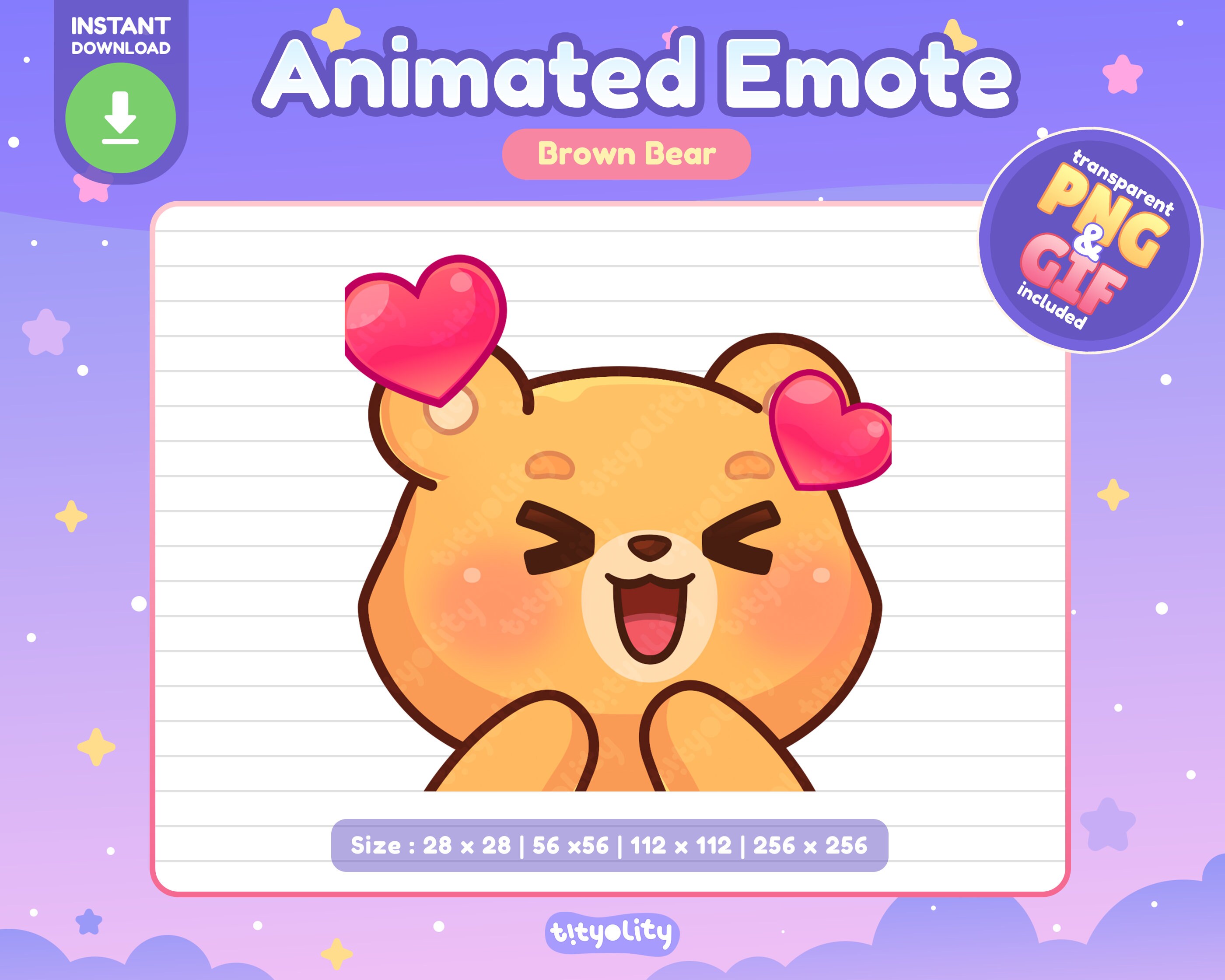 Cute Bear Animated Emote Excited Emote Love Emoji Kawaii Brown Bear ...