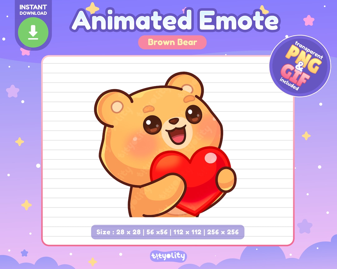 Cute Bear Animated Emote | Heart Emote | Love Emoji | Kawaii Brown Bear ...