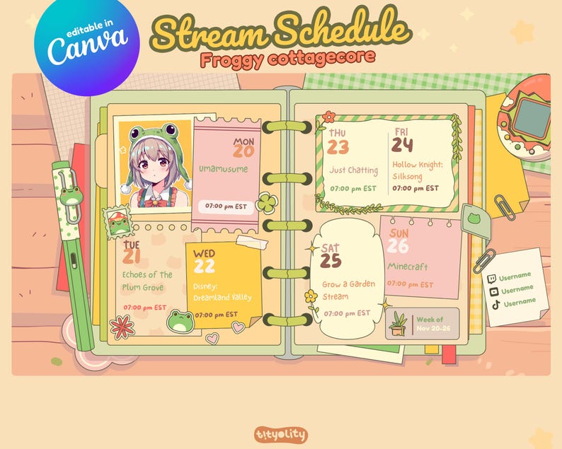Stream Week Schedule | Froggy Cottagecore Stream Schedule | Cute ...