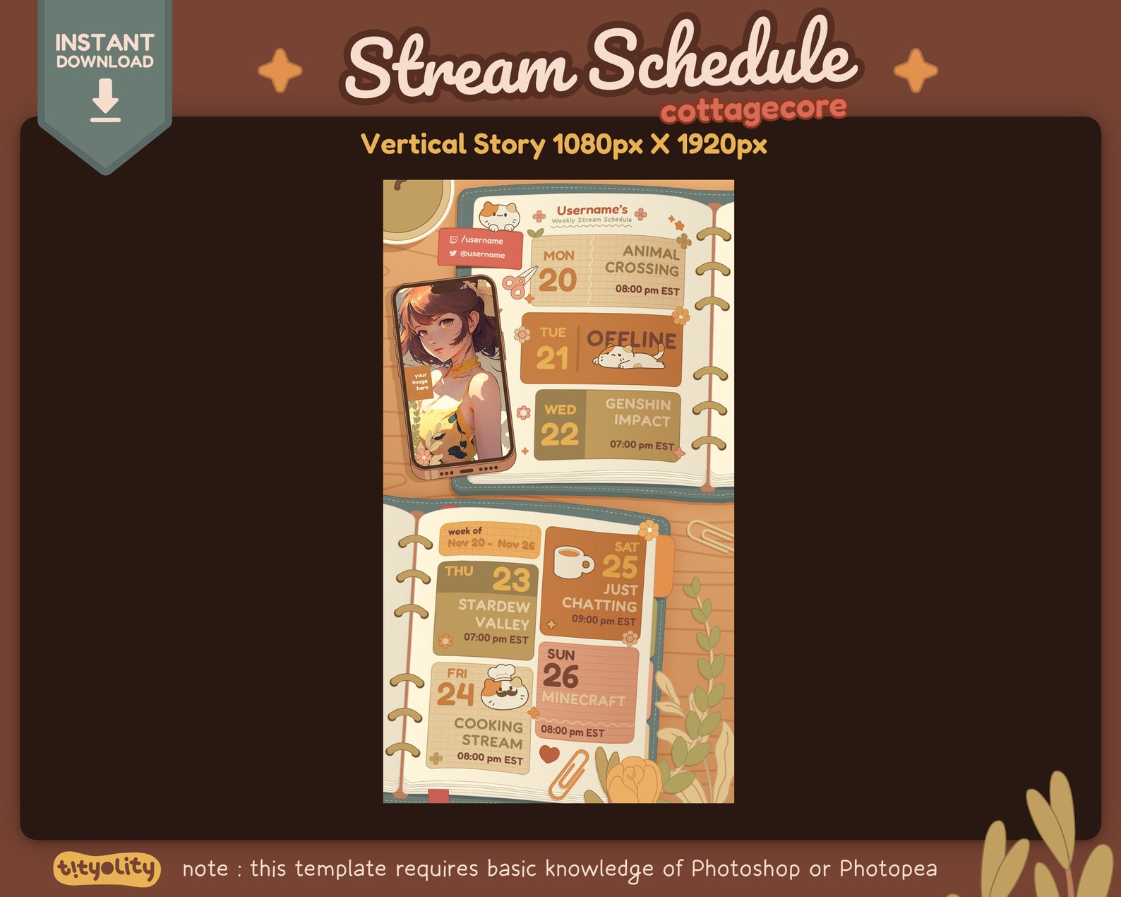 Stream Schedule Cottagecore | Anime Schedule Template | Vtuber Content ...