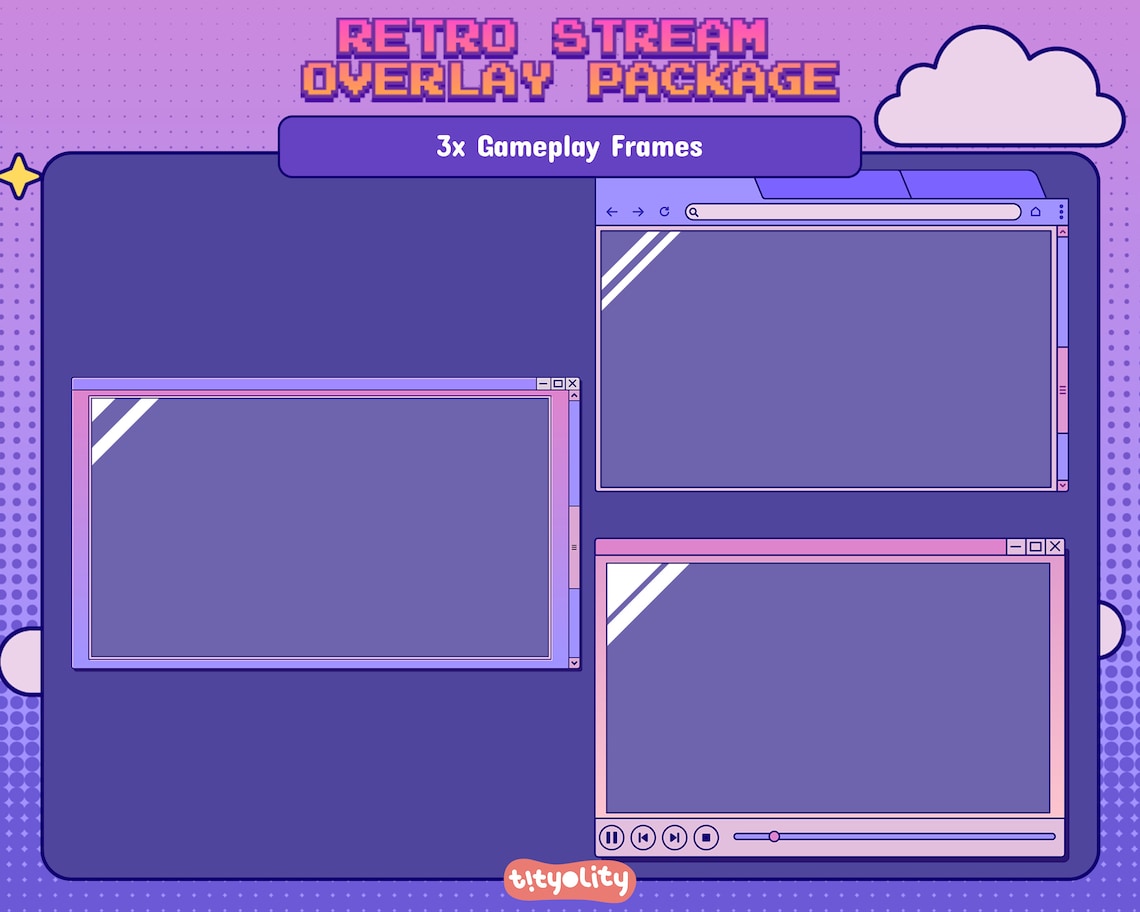 Animated Retro Computer Overlay Package Streamlabs Purple Classic Vibes ...