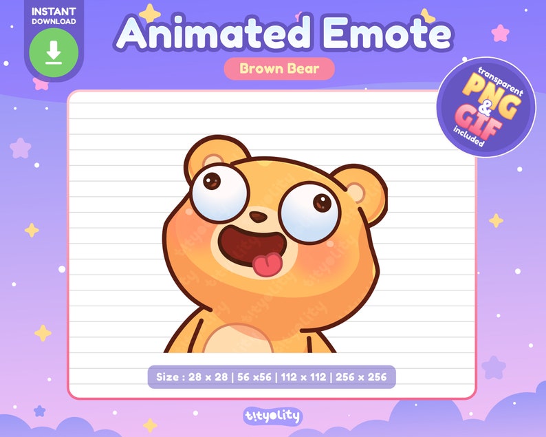 Cute Bear Animated Emote Derp Emote Kawaii Brown Bear Emoji for Twitch ...