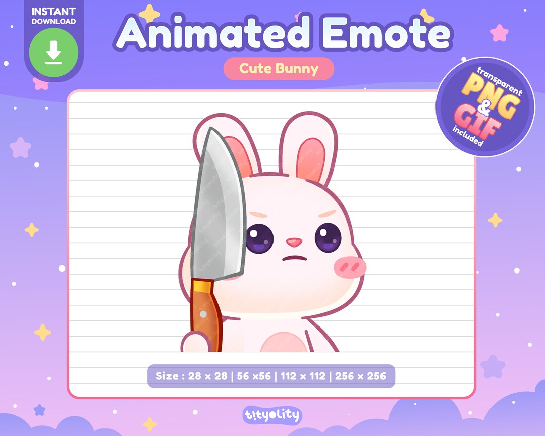 Cute Bunny Animated Emote | Knife Emote | Kawaii White Rabbit Emoji for ...