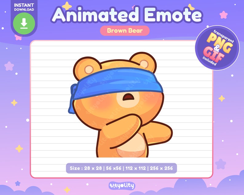 Cute Bear Animated Emote Blind Emote Kawaii Brown Bear Emoji for Twitch ...