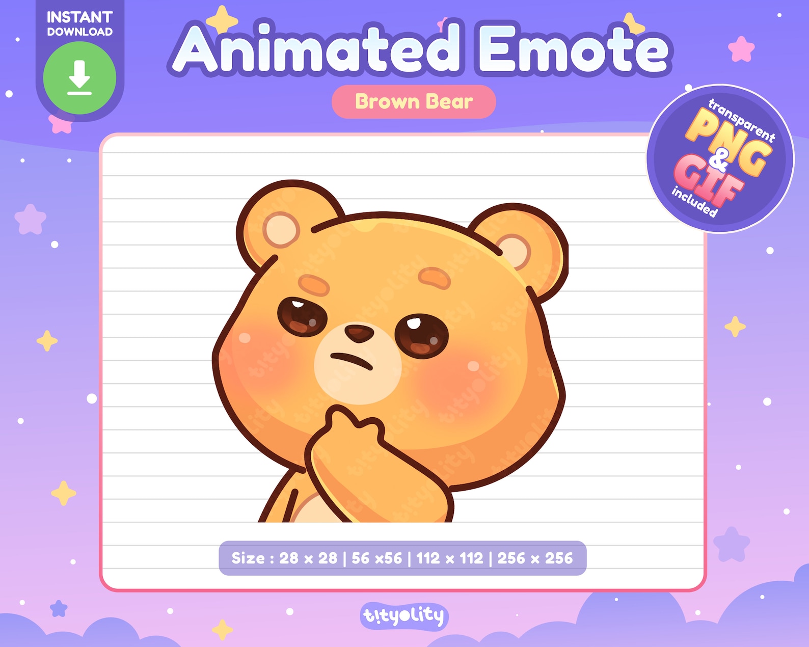 Cute Bear Animated Emote Hmm Emote Thinking Emoji Kawaii Brown Bear ...