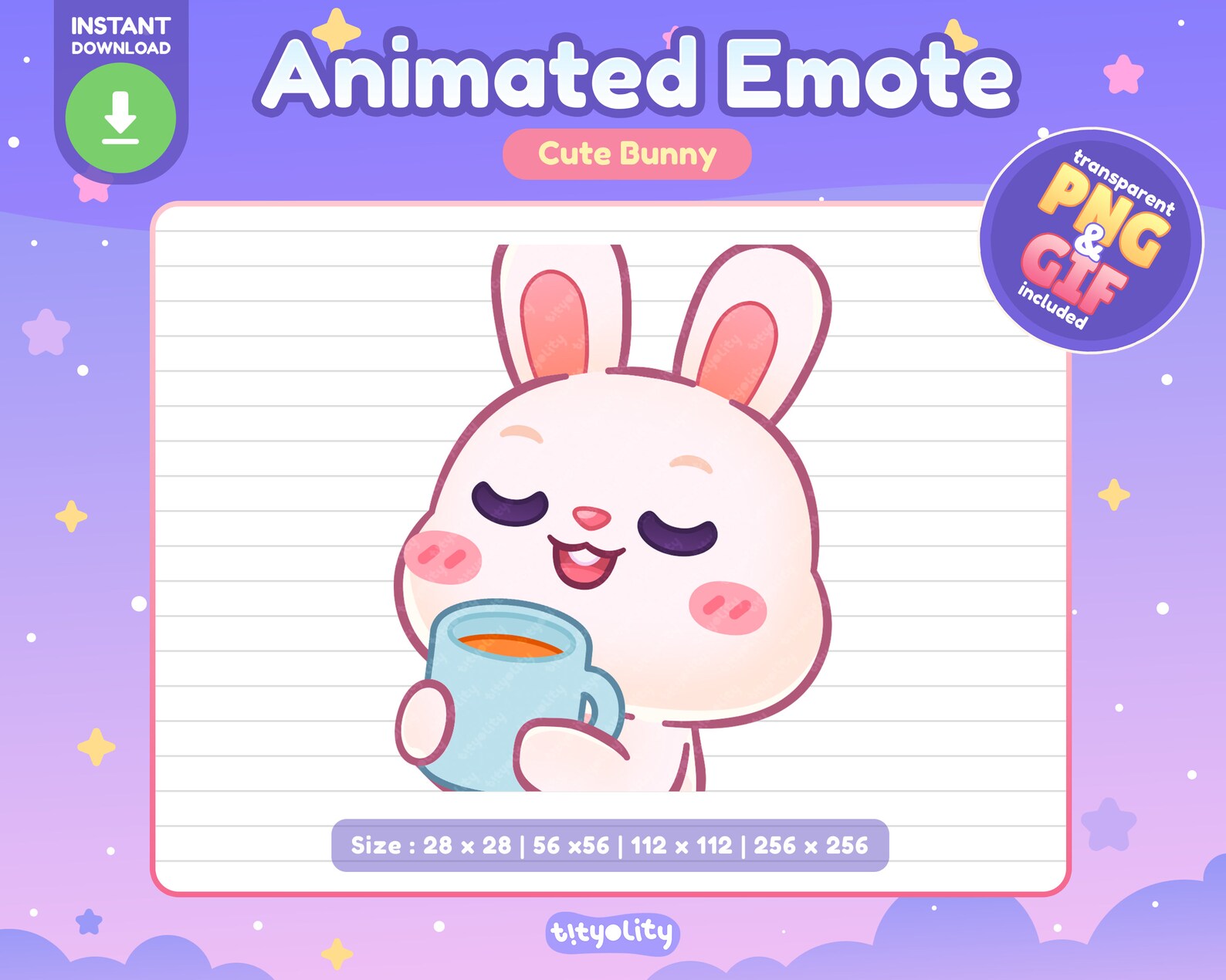 Cute Bunny Animated Emote Sip Twitch Emote Kawaii White Rabbit Emoji ...