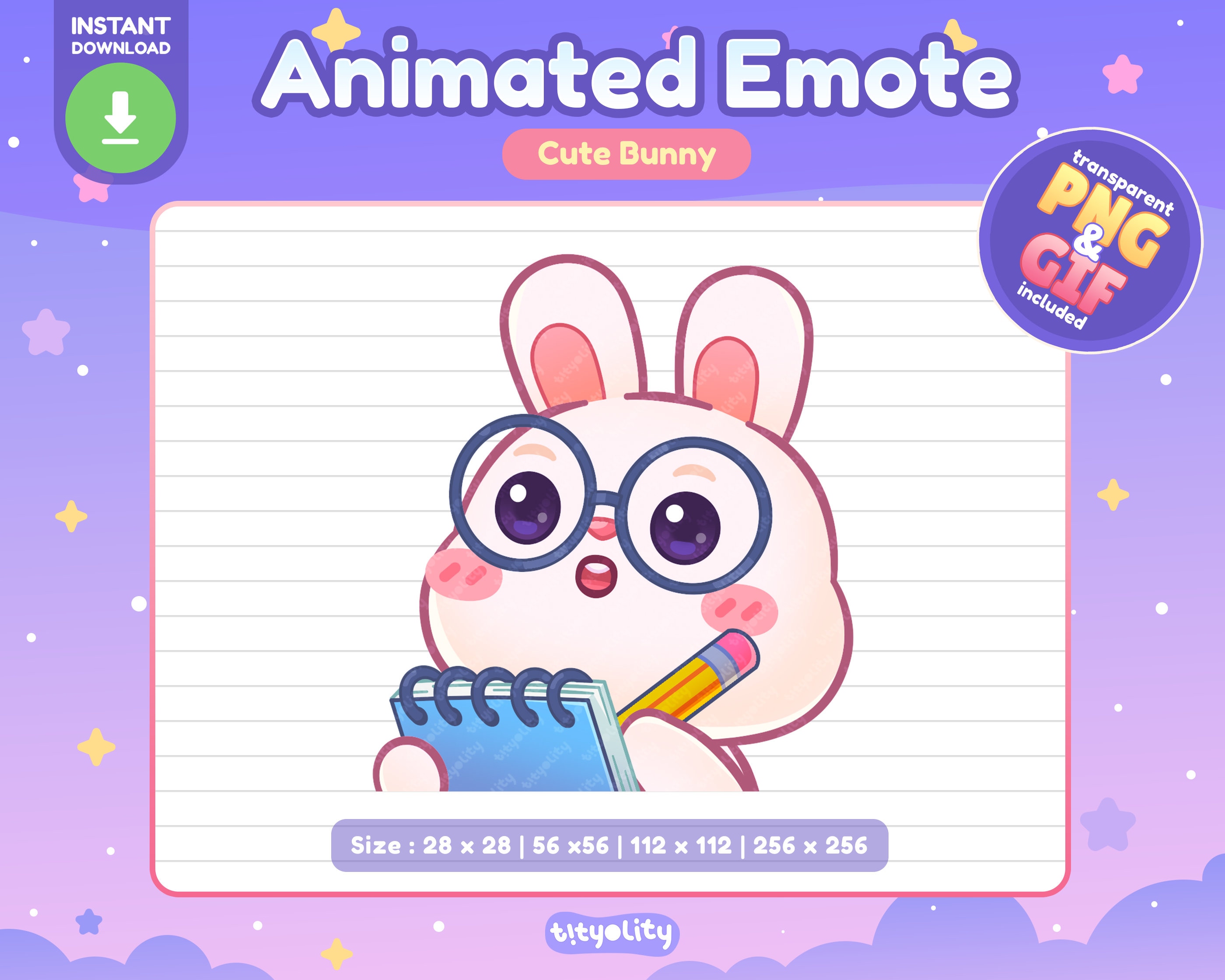 Cute Bunny Animated Emote Taking Notes Emote Kawaii White Rabbit Emoji ...