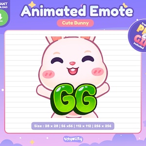 Cute Bunny Animated Emote | GG Emote | Kawaii White Rabbit Emoji for ...
