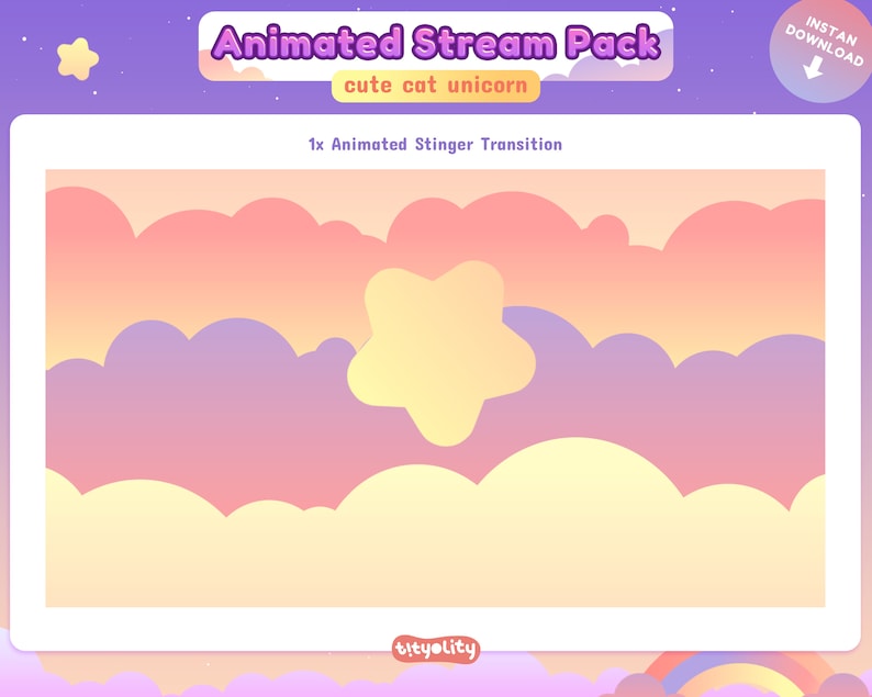 Cute Cat Unicorn Animated Overlays Kawaii White Kitty Stream Template ...