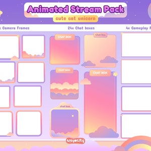 Animated Stream Overlay Cat Unicorn | Kawaii Pastel Stream Package ...