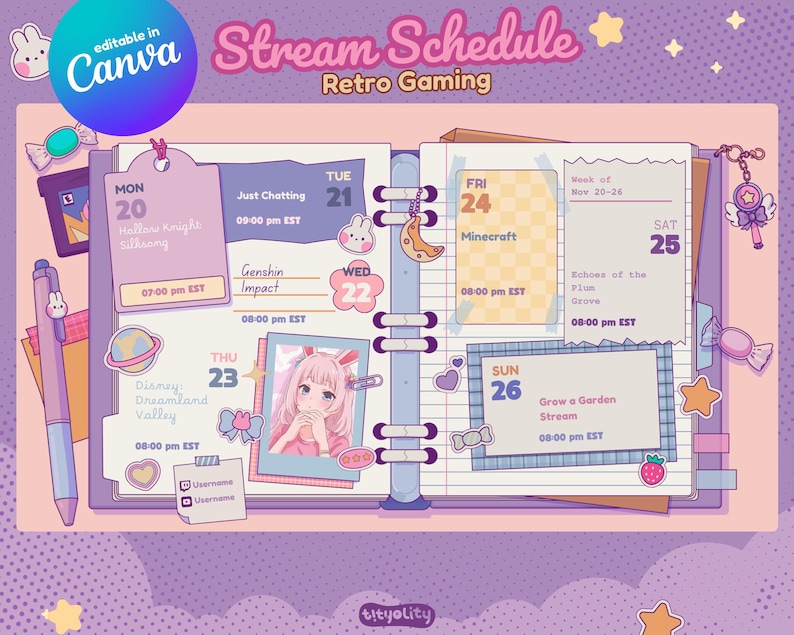 Stream Week Schedule | Retro Gaming Stream Schedule Template | Cute ...