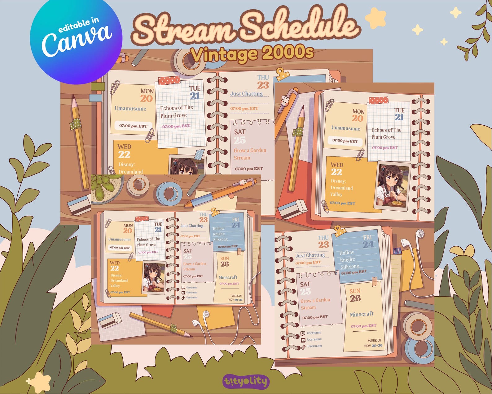 Stream Week Schedule | Vintage 2000s Stream Schedule Template for Canva ...