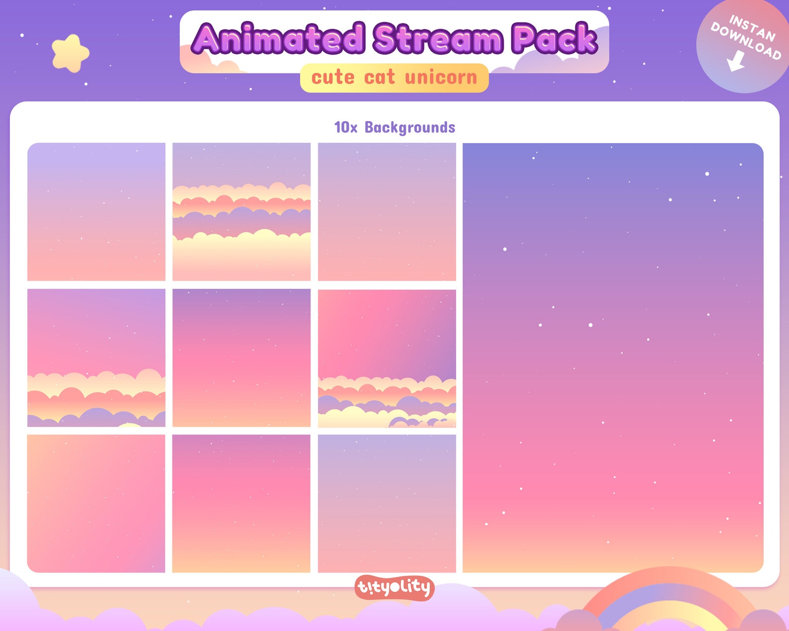 Animated Stream Overlay Cat Unicorn | Kawaii Pastel Stream Package ...