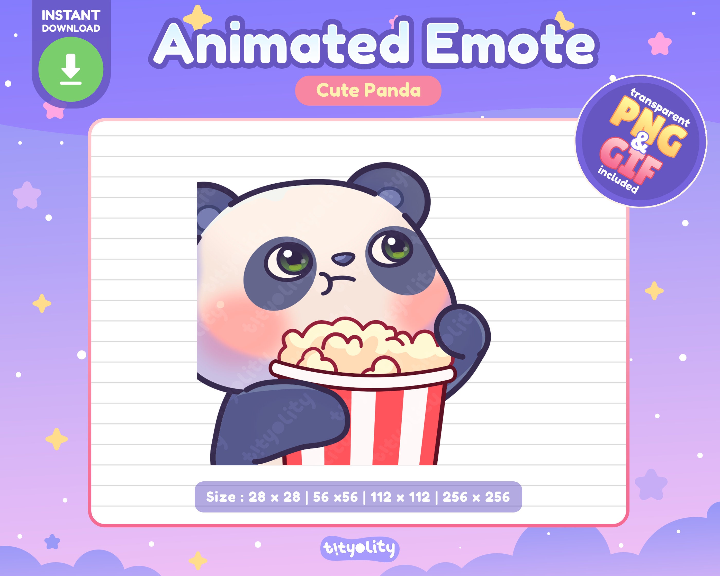 Cute Panda Animated Emote Popcorn Emote Kawaii Panda Emoji for Twitch ...
