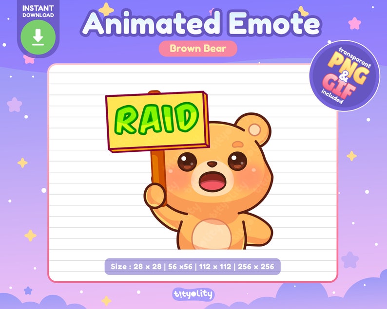 Cute Bear Animated Emote Raid Emote Kawaii Brown Bear Emoji for Twitch ...