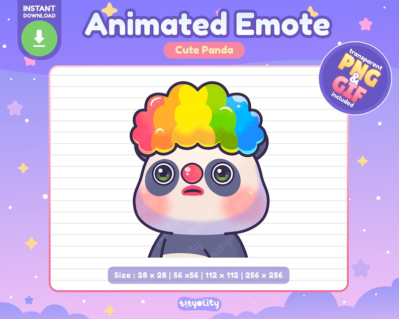 Cute Panda Animated Emote Clown Emote Kawaii Panda Emoji for Twitch ...
