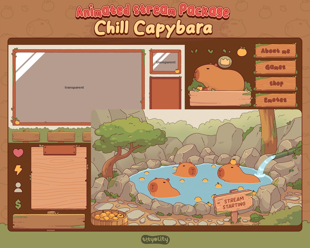 Animated Stream Overlay Cute Capybara | Cozy Capybara Stream Package ...