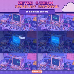 Retro Computer Stream Overlay Package: Animated Twitch Screens (digital ...