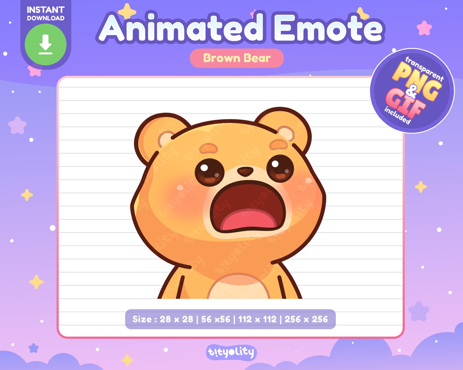 Cute Bear Animated Emote Gasp Emote Kawaii Brown Bear Emoji for Twitch ...